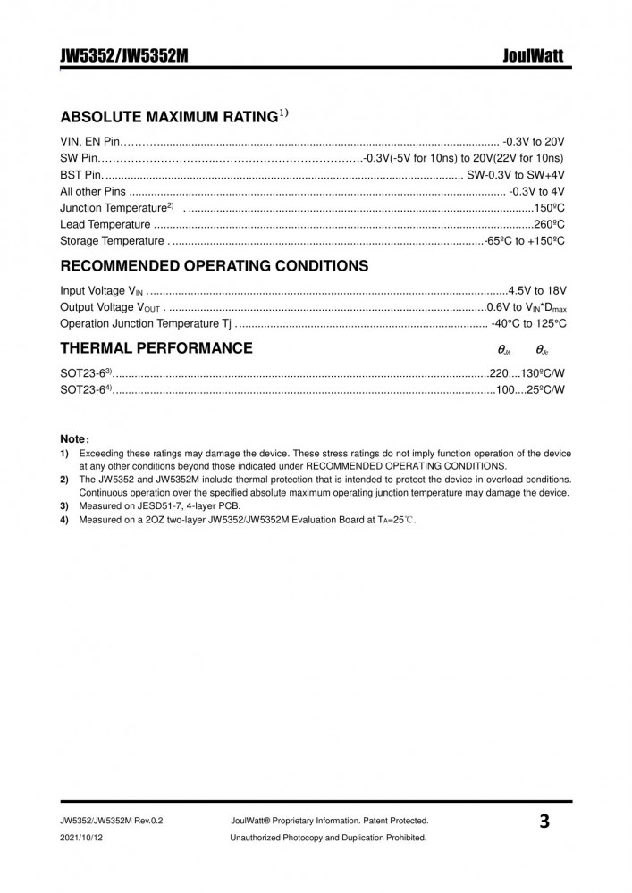 JW5352M datasheet page 3