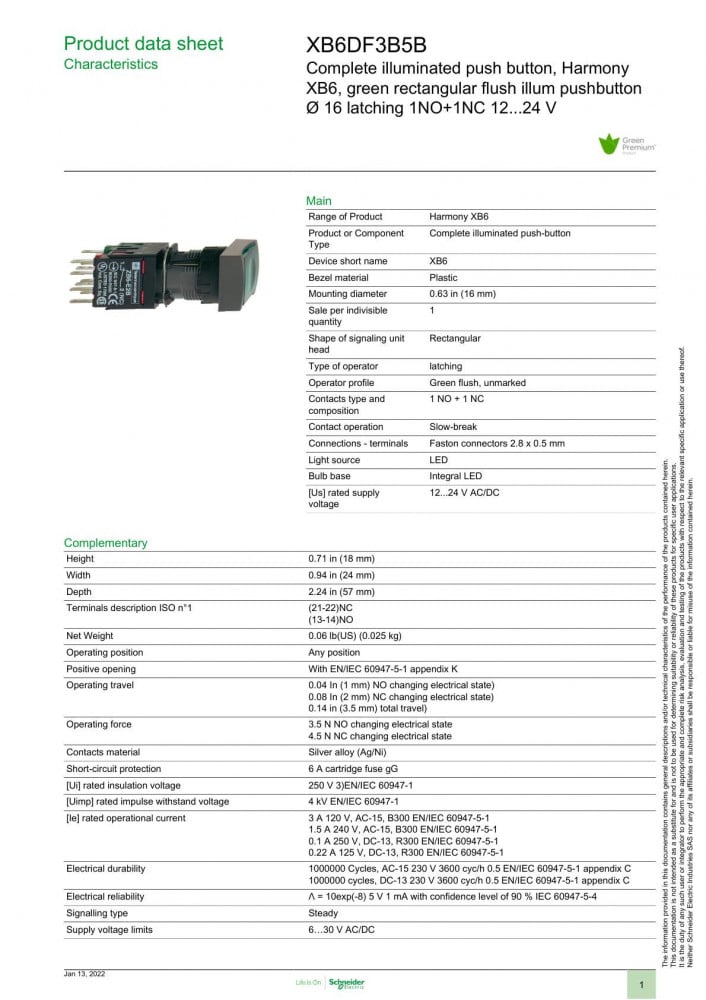 XB6DF3B5B technical document page 1