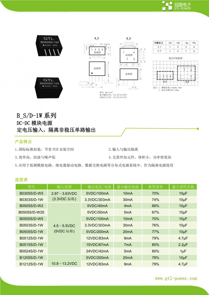 GTL-POWER B0505S-1W datasheet page 1