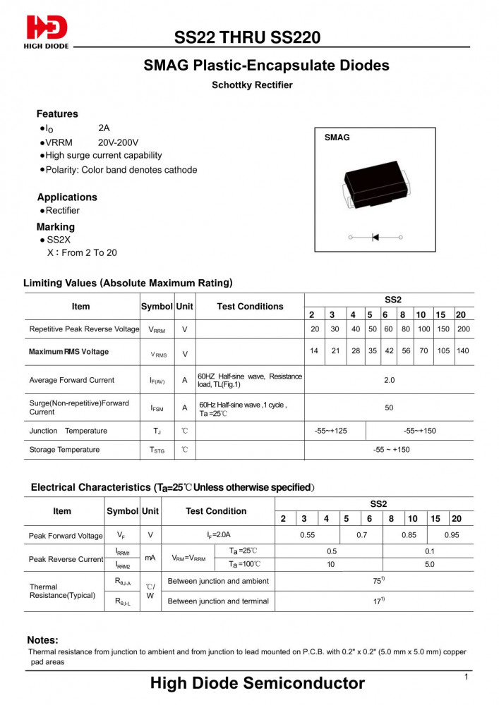 High Diode SS24 datasheet page 1