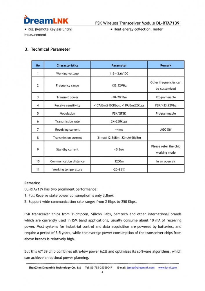 DL-RTA7139-433M datasheet page 4