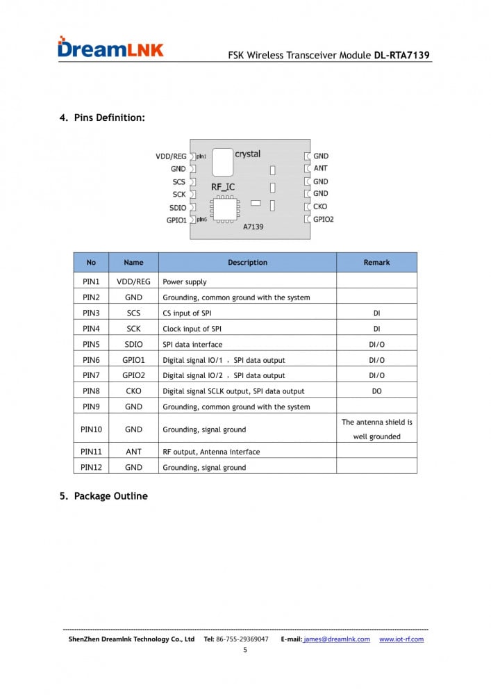 DL-RTA7139-433M datasheet page 5