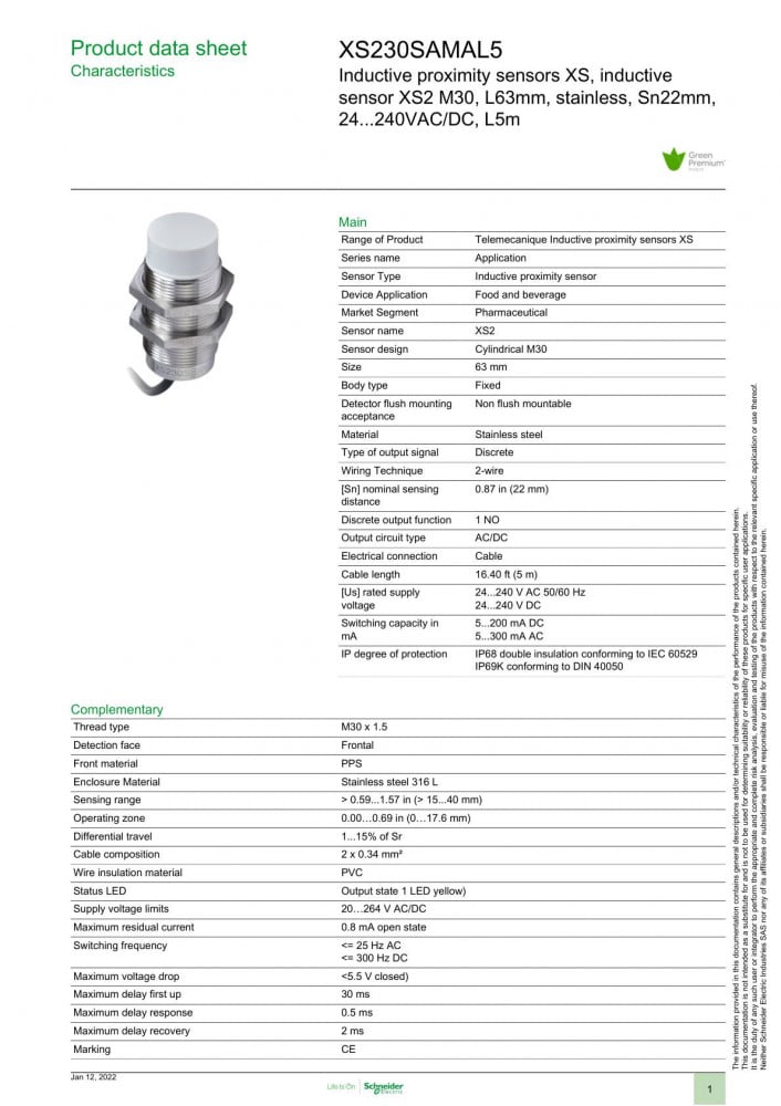 XS230SAMAL5 technical document page 1