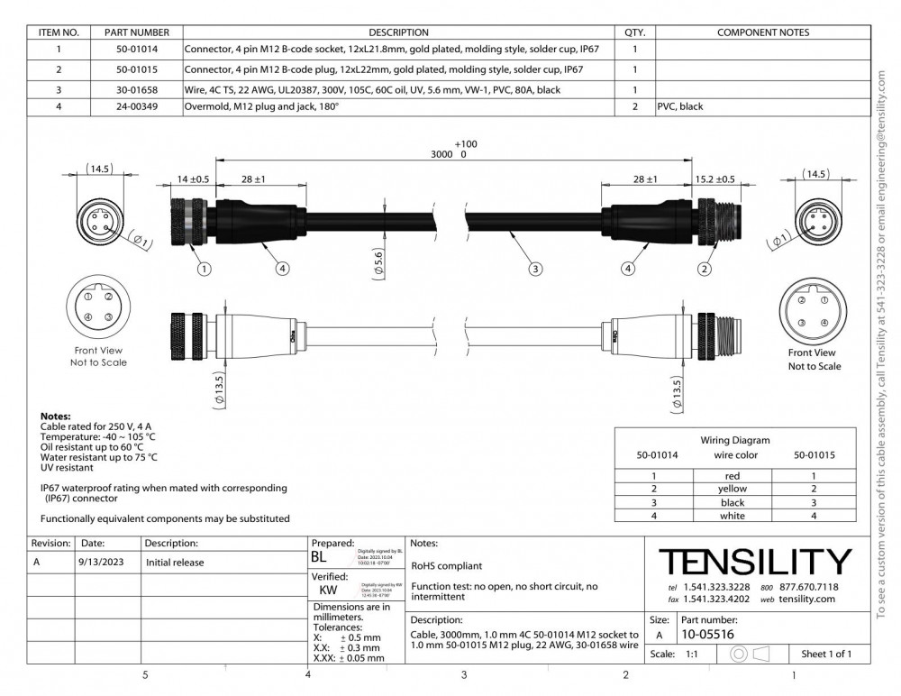 Tensility International 10-05516 M12 cable assembly drawing