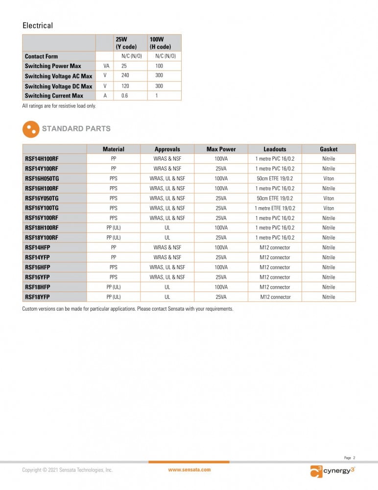 RSF16HFP technical document page 2