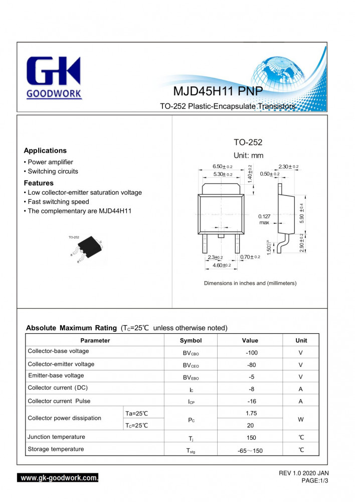 MJD45H11 datasheet page 1