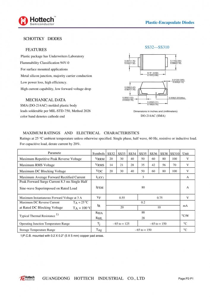SS34A datasheet page 1