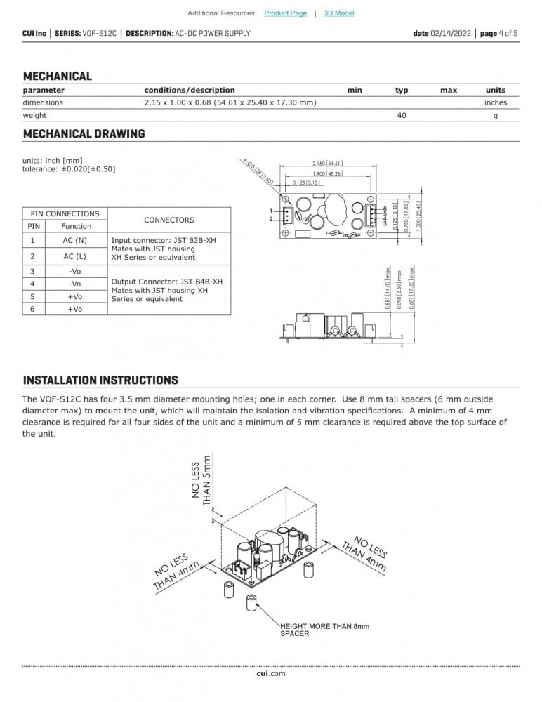 CUI VOF-S12C datasheet page 4
