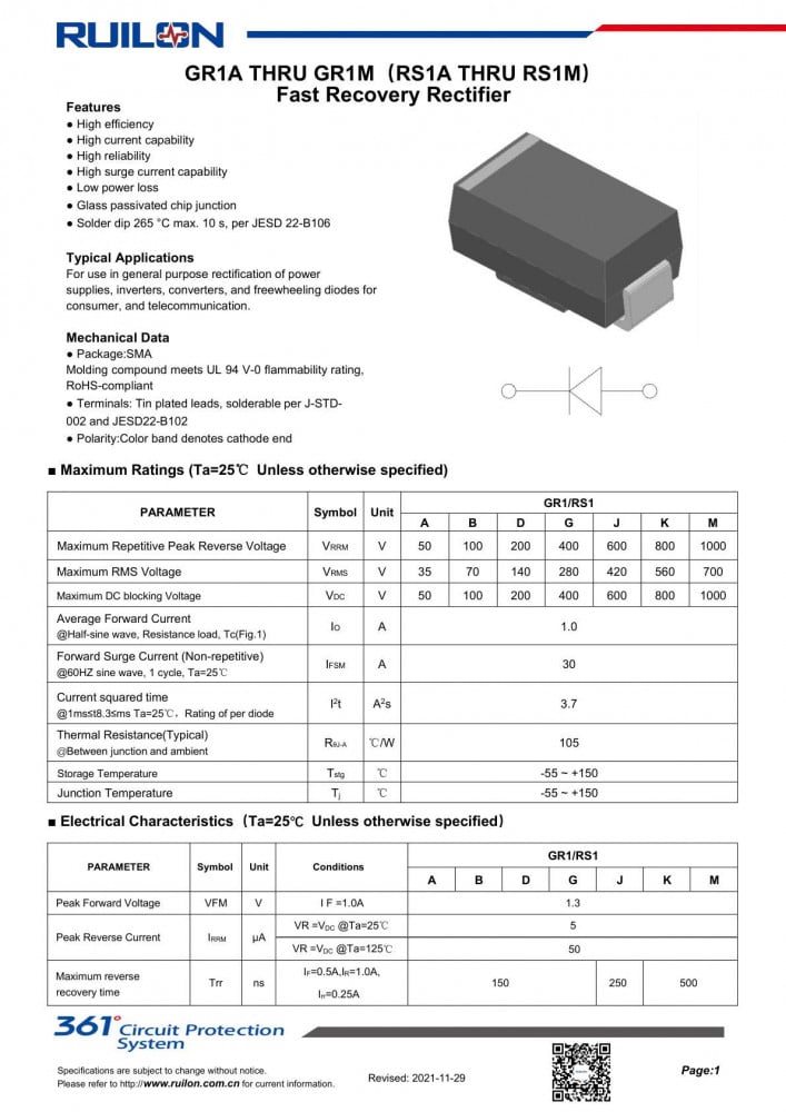 GR1J datasheet page 1