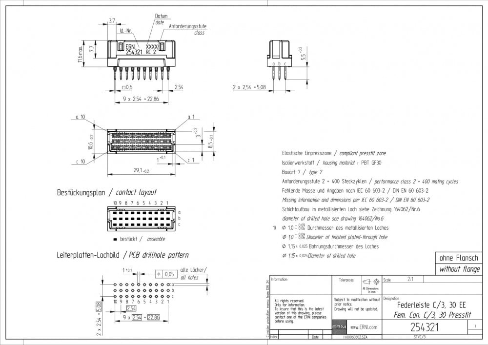 ERNI 254321 technical drawing