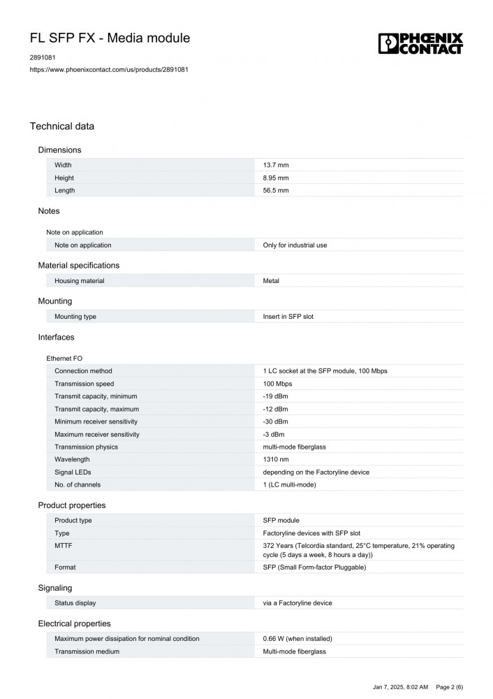 Phoenix Contact 2891081 technical document page 2