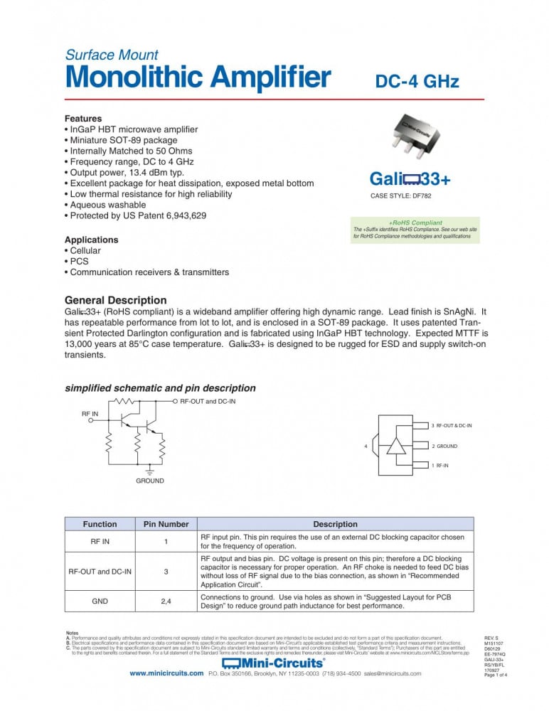 GALI-33+ datasheet page 1
