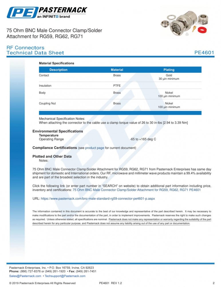 Pasternack PE4601 technical document page 2