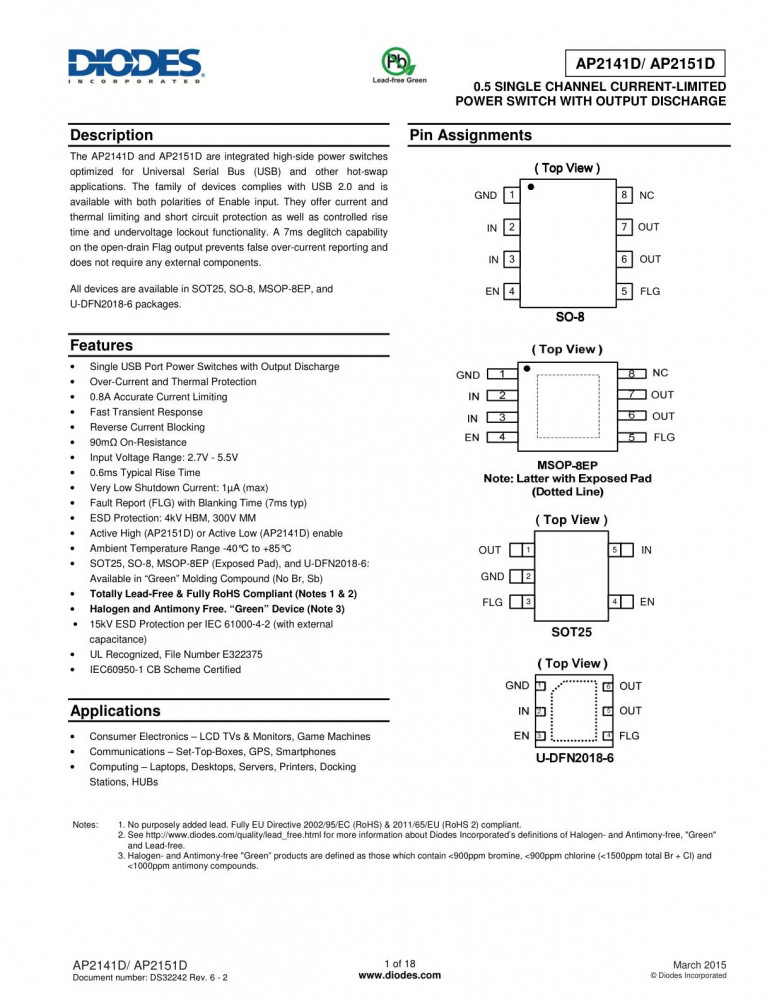 AP2141DMPG-13 datasheet page 1