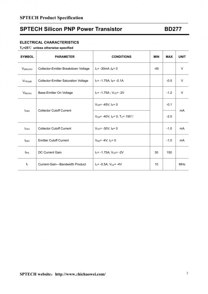 SPTECH BD277 datasheet page 2