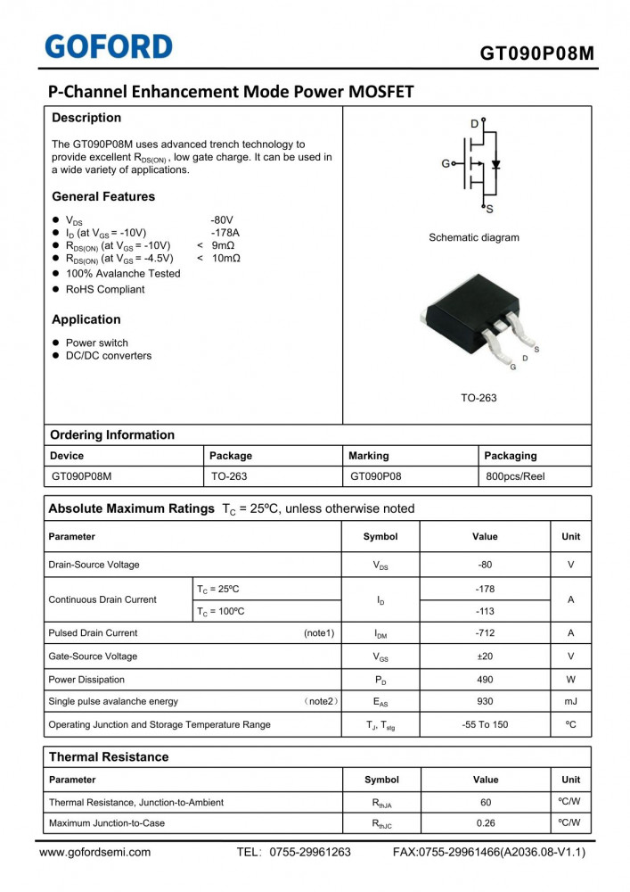 GT090P08M datasheet page 1
