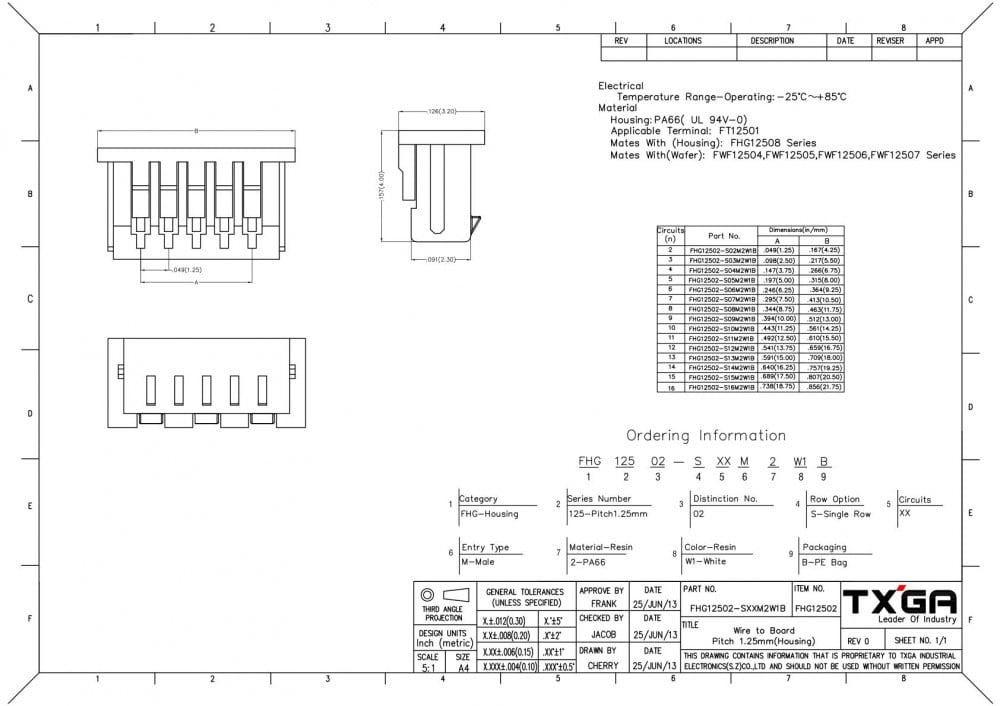 TXGA FHG12502-S06M2W1B technical drawing preview