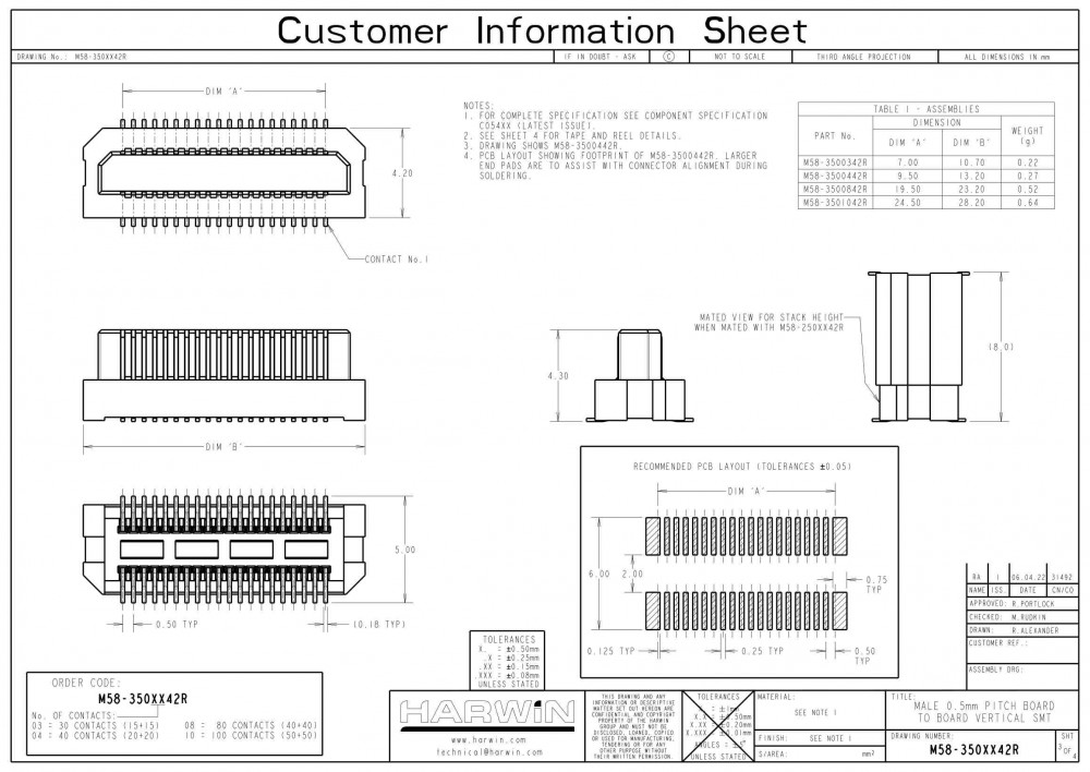 Harwin M58-3500442R technical document page 1