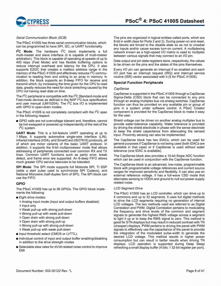 PSoC 4100S datasheet page 8