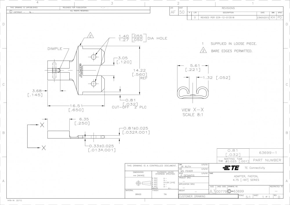 TE Connectivity 63699-1 technical drawing page