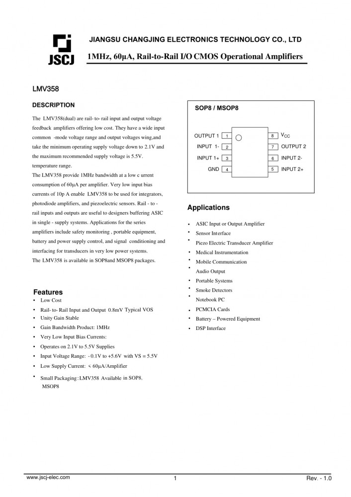 LMV358 datasheet page 1
