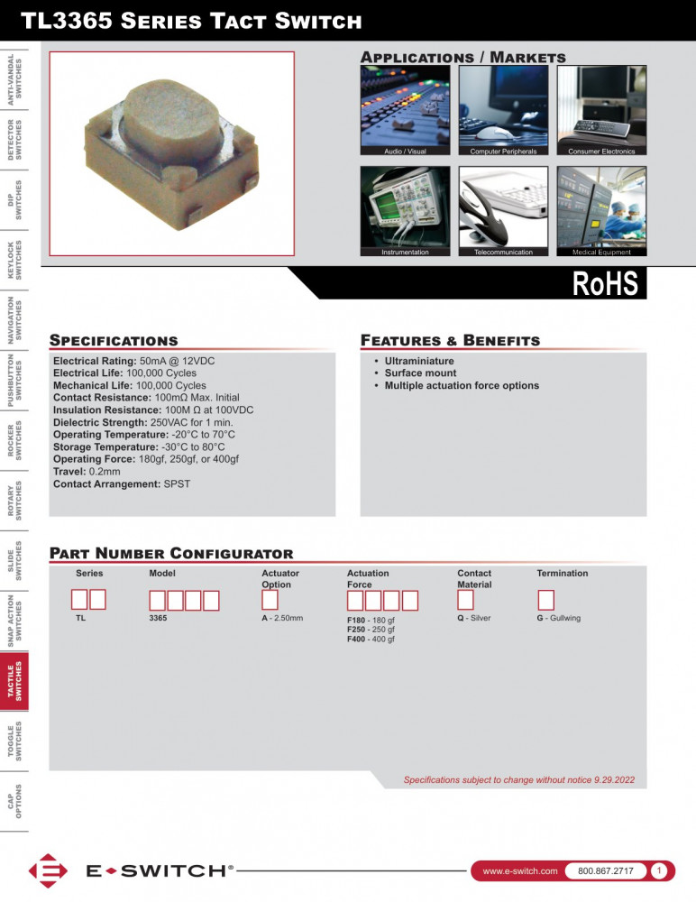 TL3365 series technical document, page 1