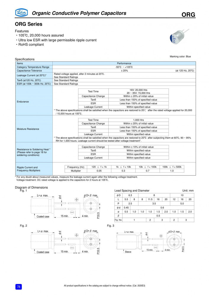 Lelon ORG series technical specification page