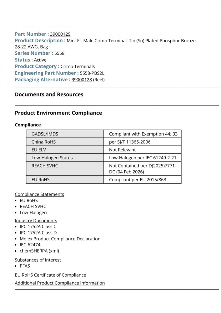 Molex MINI-FIT JR. specification preview, page 1
