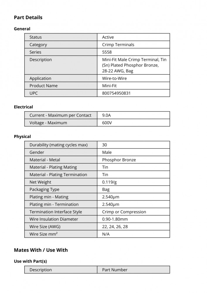 Molex MINI-FIT JR. specification preview, page 2