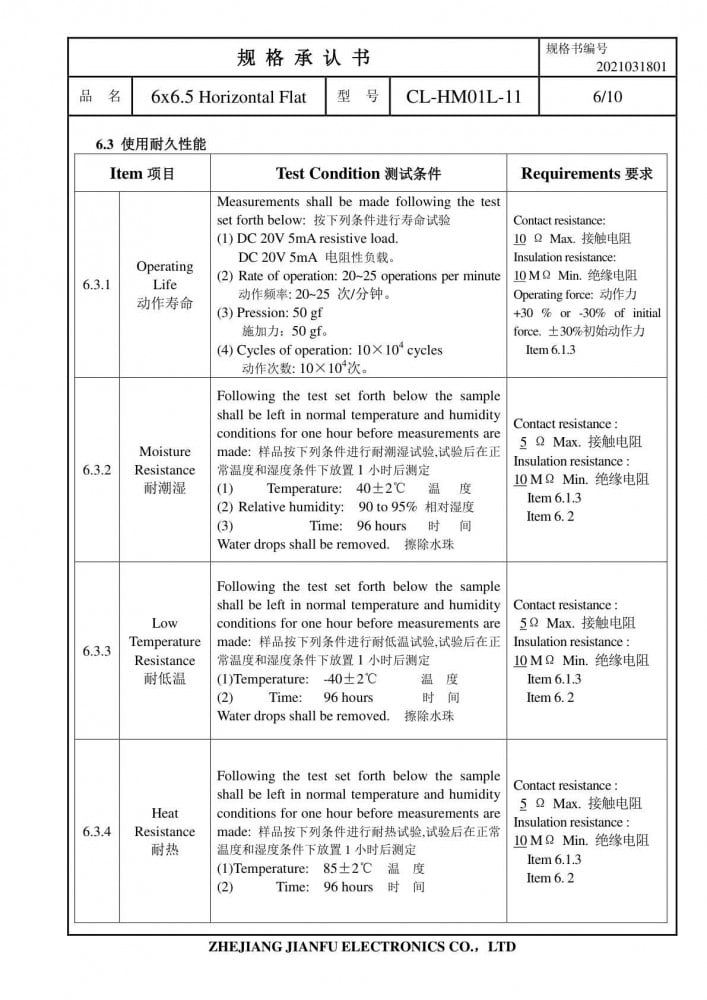 Jianfu CL-HM01L-11-R specification page 7