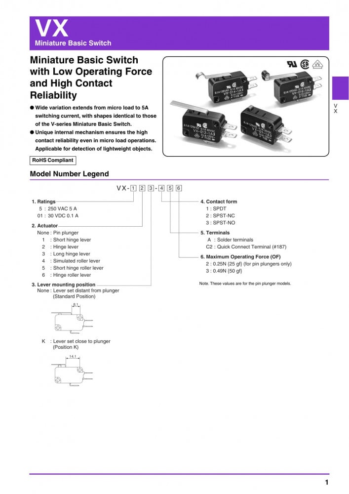 OMRON VX series datasheet page 1