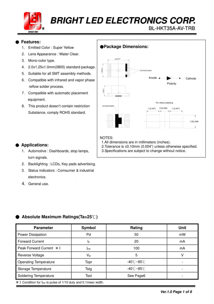 BL-HKT35A-AV-TRB datasheet page 1