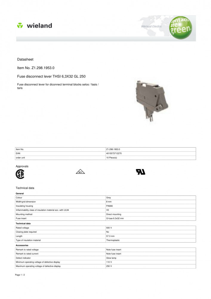 Z1.298.1953.0 datasheet page 1