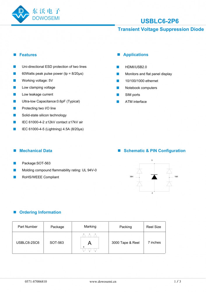 USBLC6-2P6 datasheet page 1