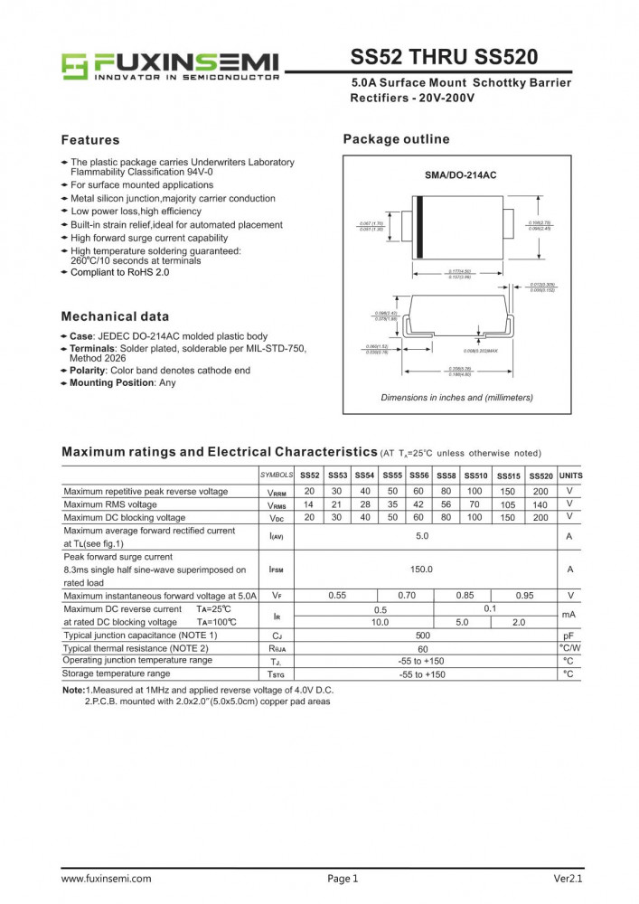SS56 datasheet page 1
