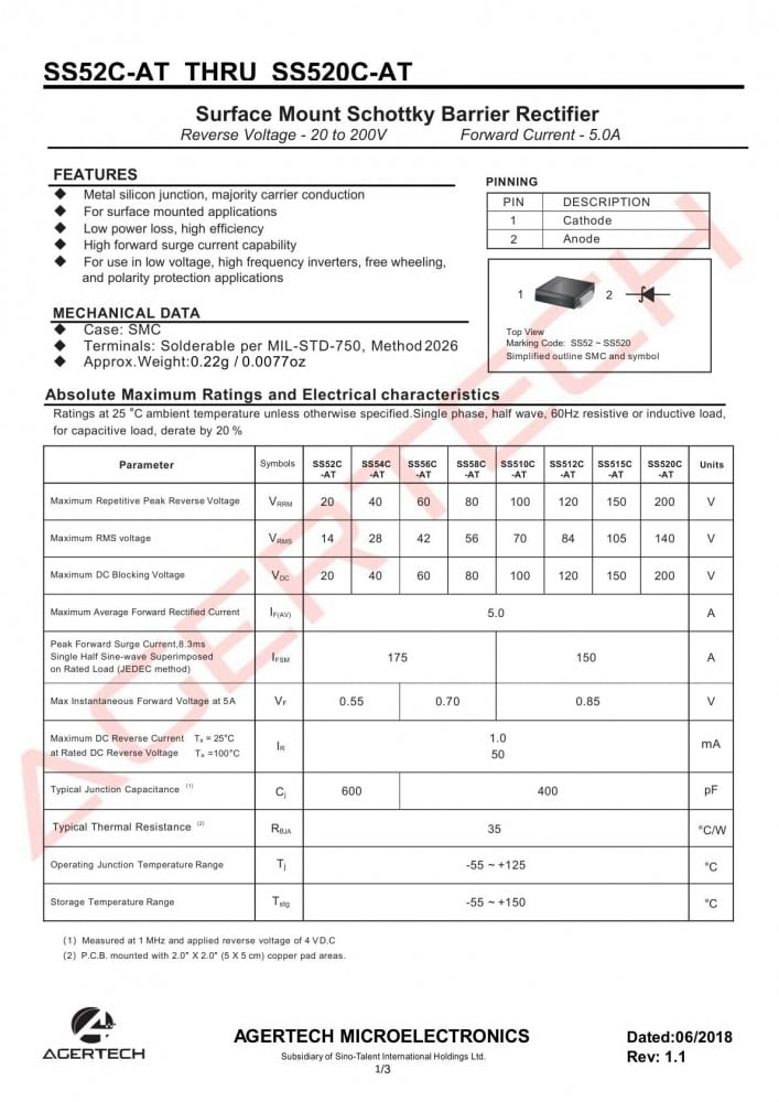 SS520CAT datasheet page 1