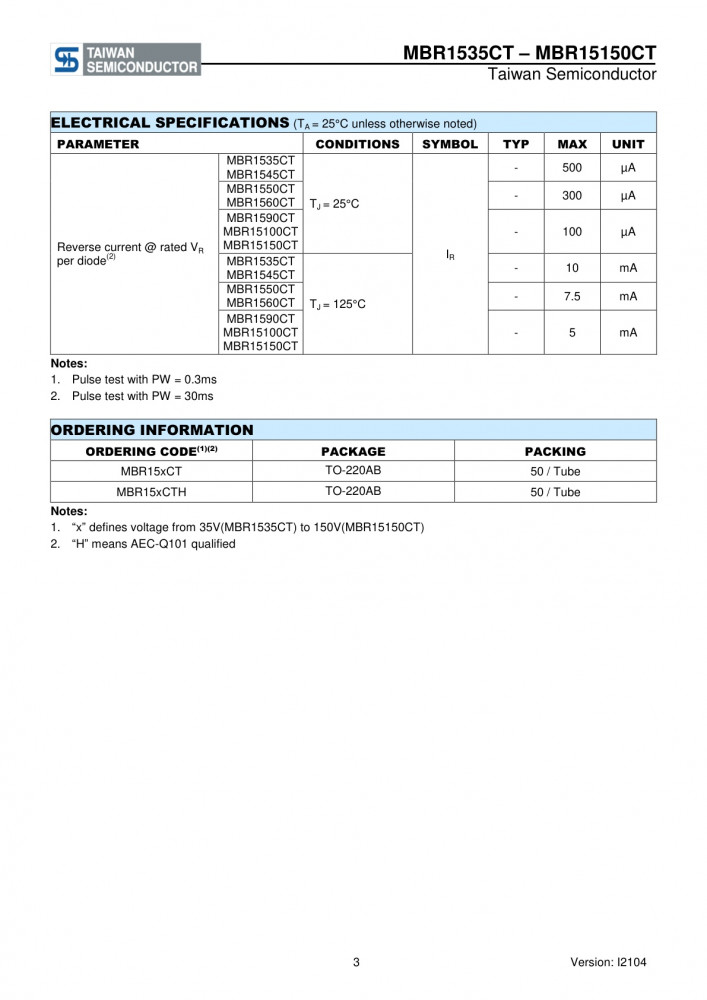 MBR1535CT datasheet page 3