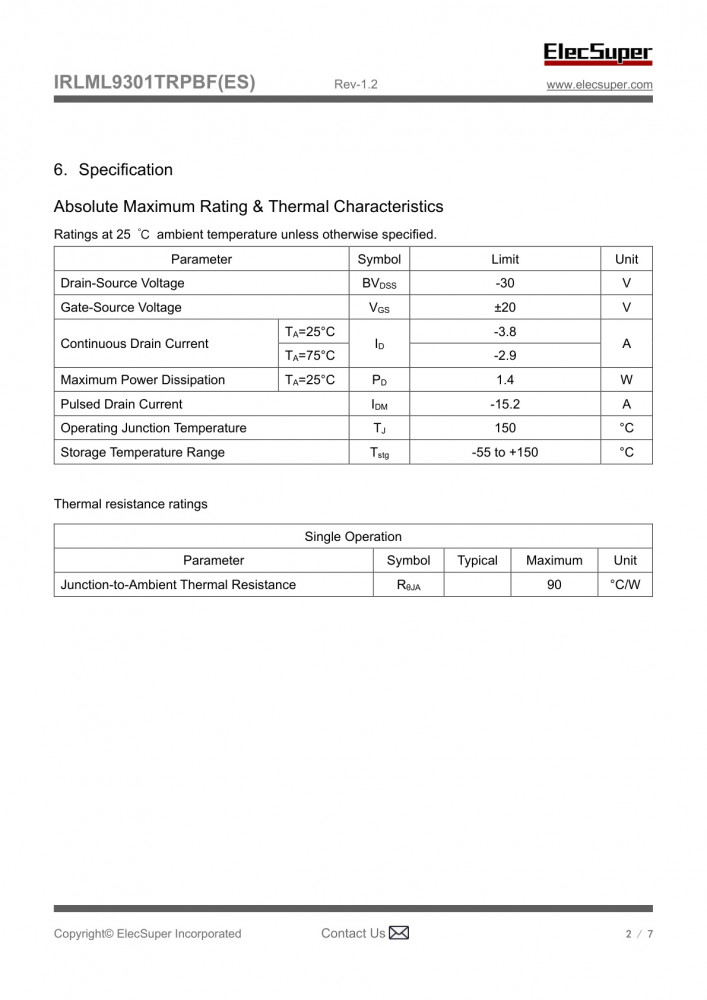 IRLML9301TRPBF(ES) datasheet page 2