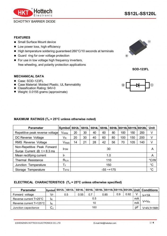SS14L datasheet page 1