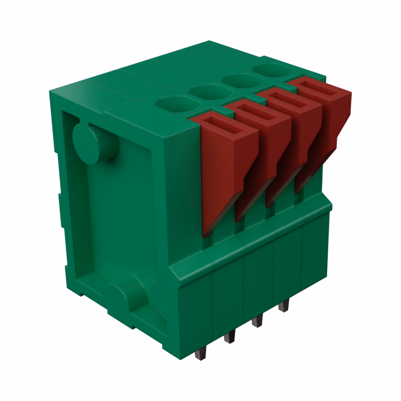 2.54mm Pitch, Eurostyle Fixed-Mount Push-Button Terminal Block, Vertical, 6A, 26-18 AWG, Green, 4 Circuits for sale
