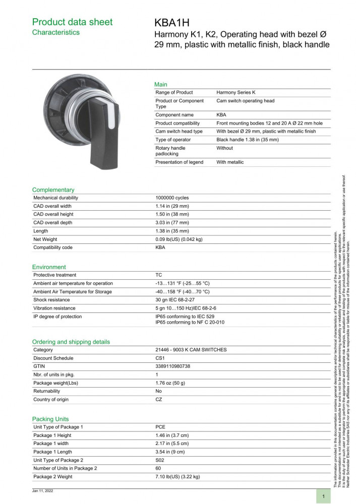 KBA1H technical document page 1