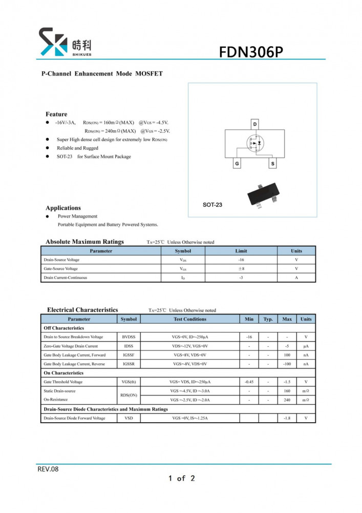 SK306P technical document page 1