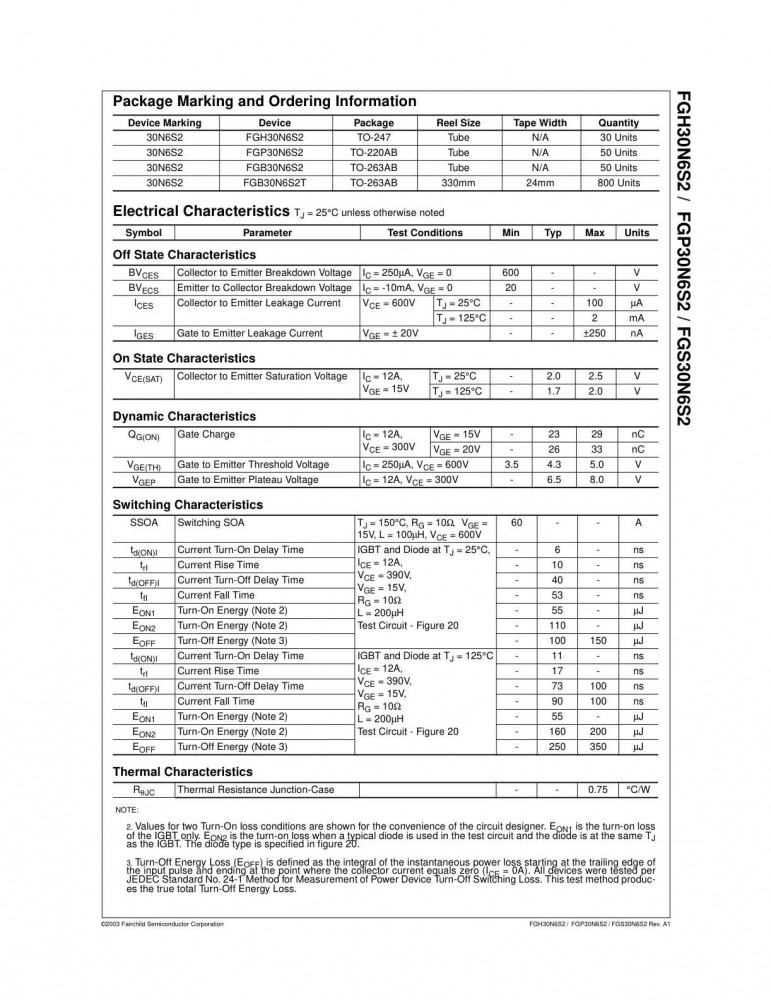 FGB30N6S2T datasheet page 2