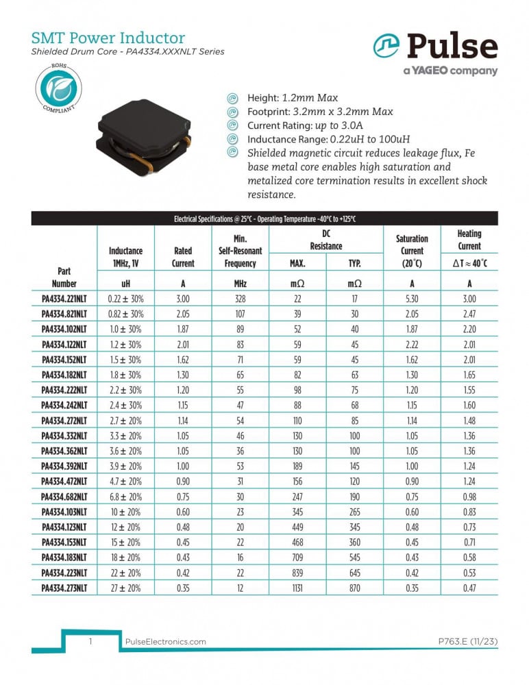 PA4334 series datasheet page 1