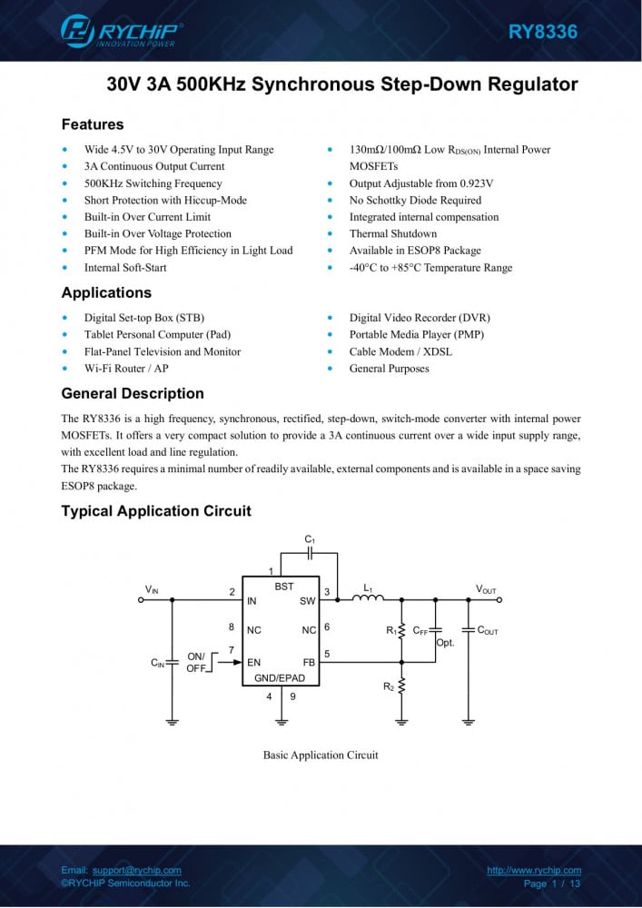 RY8336 datasheet page 1