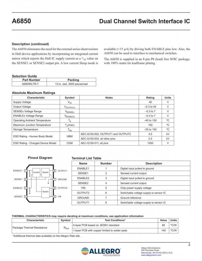 A6850 datasheet page 2