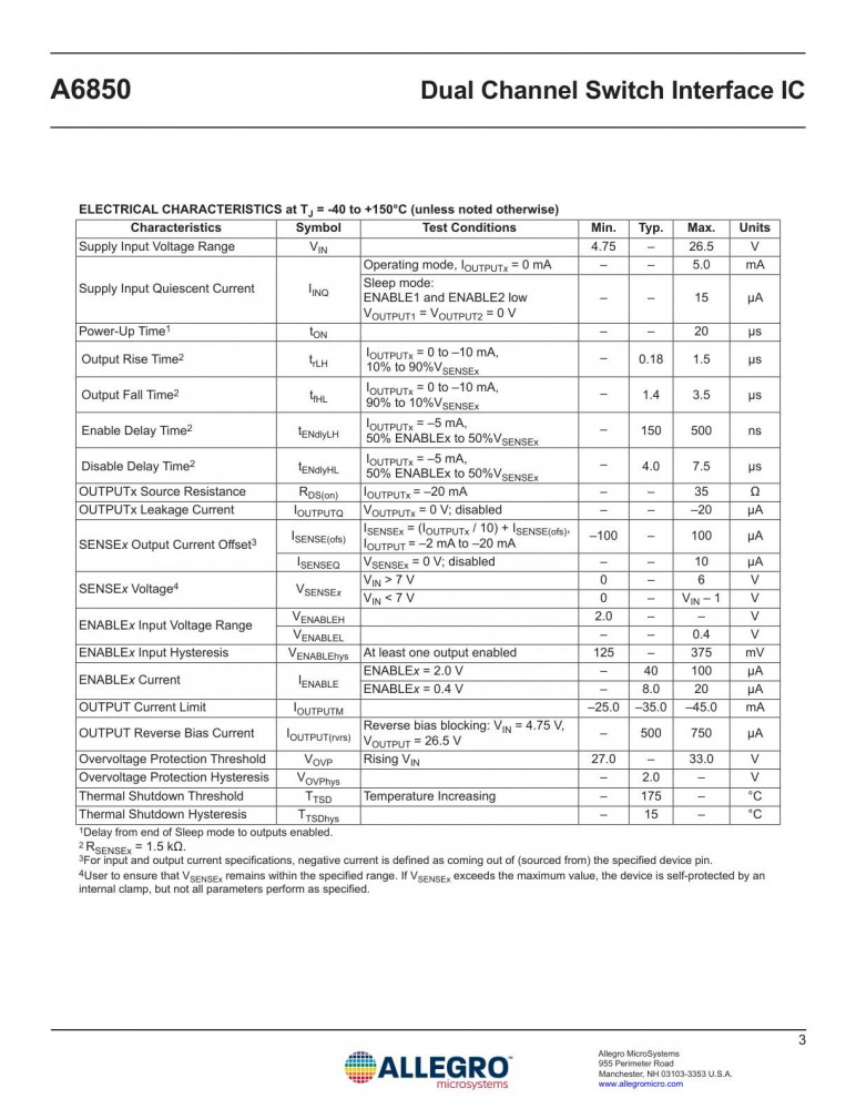 A6850 datasheet page 3