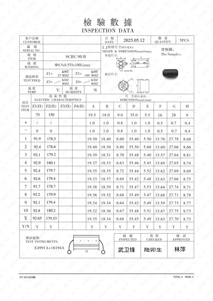 SCRC90B impedance-frequency record page 3