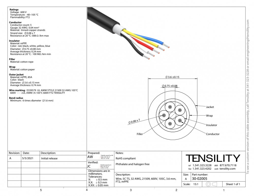 Tensility International 30-02005 product drawing and construction details
