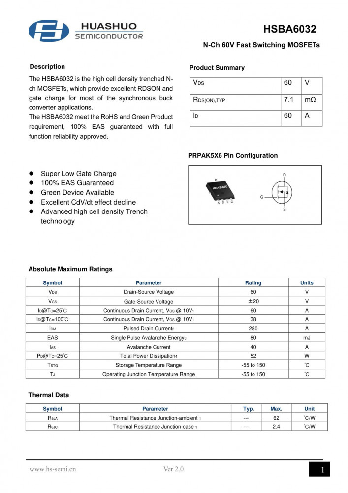 HSBA6032 datasheet page 1